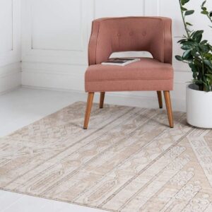 Rugs.com Oregon Collection Rug – 4 Ft Square Ivory Low-Pile Rug Perfect for Living Rooms, Kitchens, Entryways