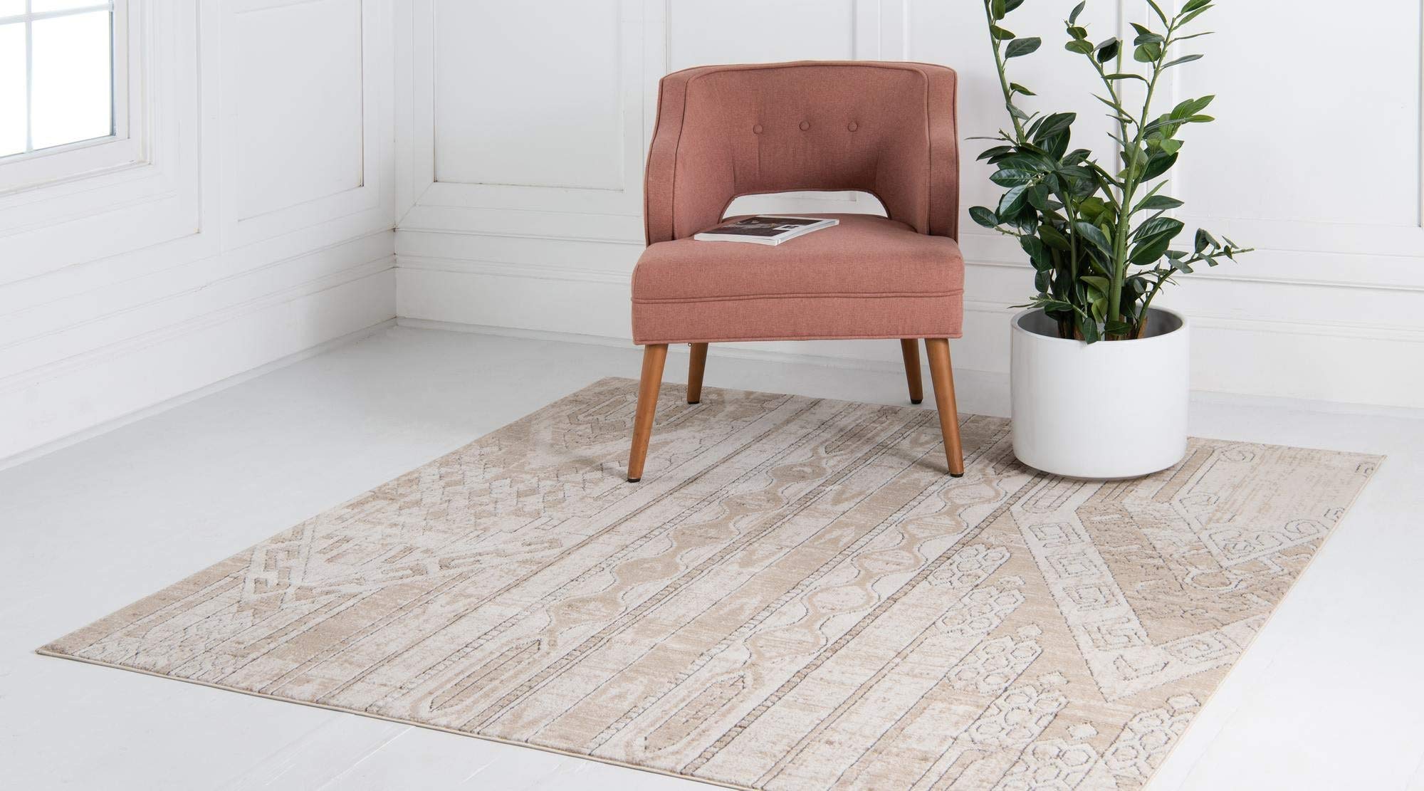 Rugs.com Oregon Collection Rug – 4 Ft Square Ivory Low-Pile Rug Perfect for Living Rooms, Kitchens, Entryways