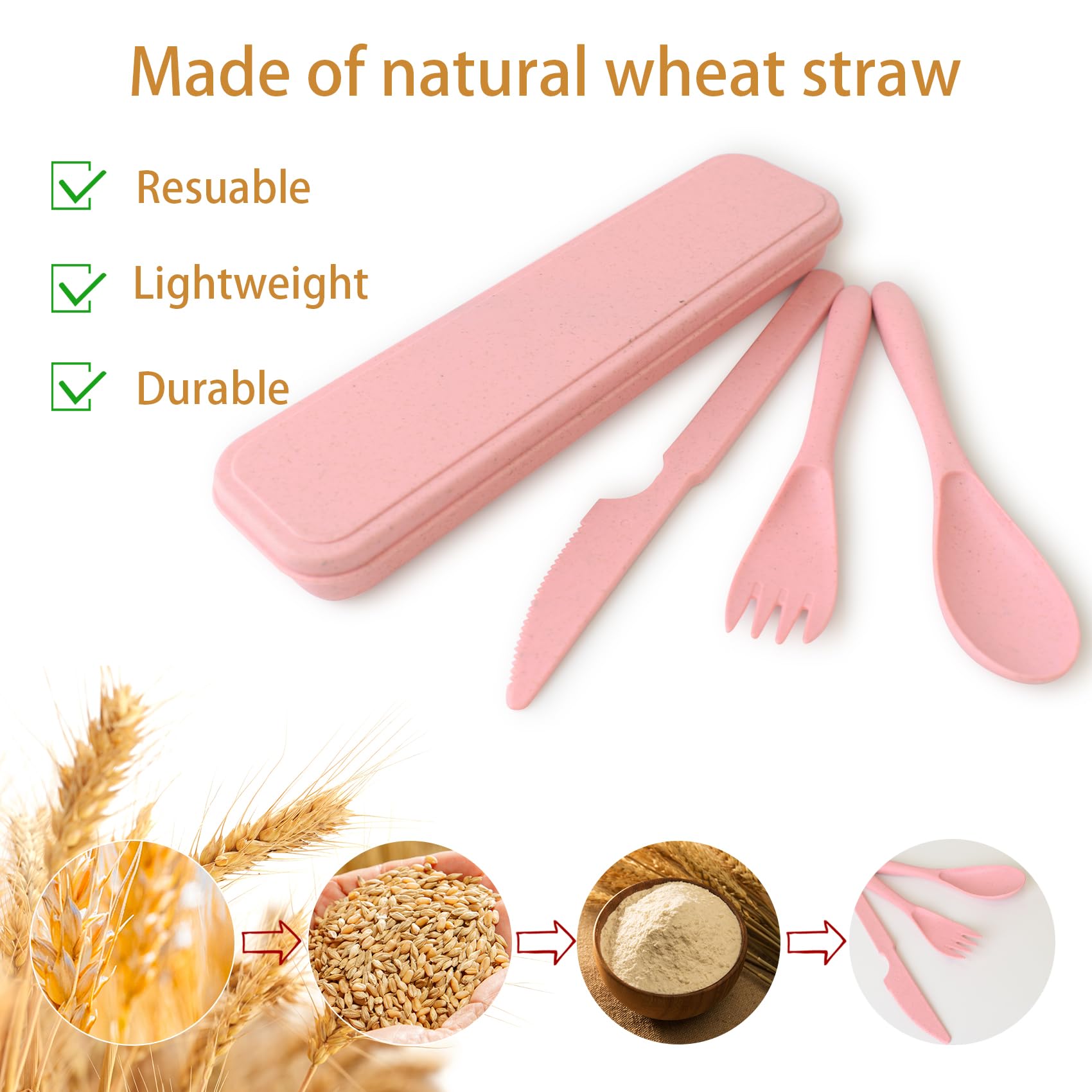 4Pcs Travel Utensils with Case, Wheat Straw Reusable Utensils Set with Case, Portable Travel Cutlery Set for Picnic Camping Daily Use