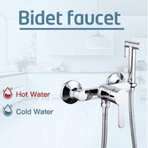 Handheld Bidet Sprayer for Toilet, Chrome Wall Mounted Bathroom Cloth Diaper Sprayer Set Cold and Hot Water Brass Toilet Bidet Sprayer Kit for Personal Hygiene