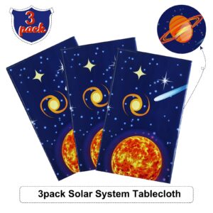 Space Tablecloth Decorations, Plastic Solar System Table Cover Planet Design for Kids Space Theme Birthday Party Decorations and Supplies, 54 x 108 Inch (3 Pieces)