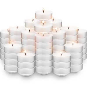 montopack unscented white tealight candles bulk [50] | 4 hours of smokeless, dripless, long lasting burning paraffin tea lights | small votive mini candles for home, shabbat, weddings & emergencies