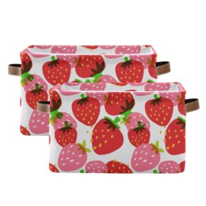 susiyo large foldable storage bin cute cartoon strawberry fabric storage baskets collapsible decorative baskets organizing basket bin with pu handles for shelves home closet bedroom living room-2pack