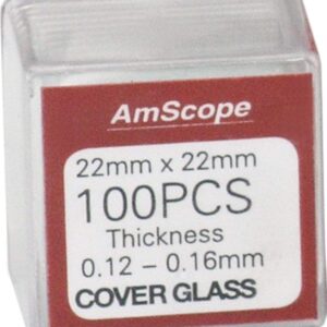 AmScope - Square Glass Microscope Cover Slips, 22mm x 22mm Cover Slides - Pack of 100 - CS-S22-100