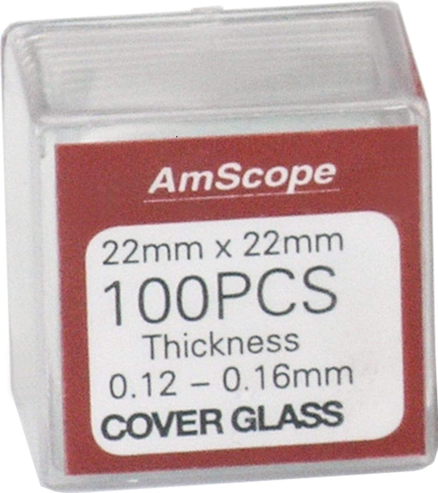 AmScope - Square Glass Microscope Cover Slips, 22mm x 22mm Cover Slides - Pack of 100 - CS-S22-100