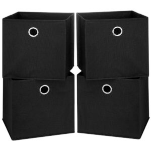 i bkgoo foldable storage cube drawer bins collapsible fabric storage boxes with round metal grommets for organizing shelf nursery home closet 4 pack black 11" x 11" x 11"