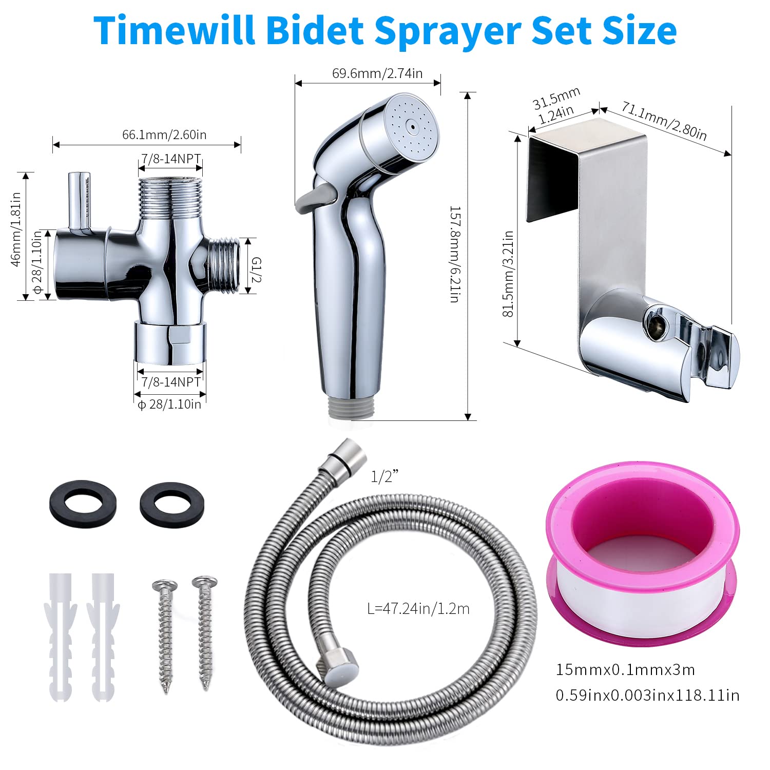 Timewill Handheld Bidet Sprayer for Toilet, Baby Cloth Diaper Sprayer Kit with 2 Water Flow Sprayers, Muslim Shower, Butt Cleaner, Dog Shower Sprayer