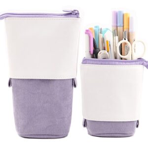 friinder telescopic pencil bag pen holder stationery case, pu corduroy stand-up retractable transformer bag colorful organizer, great for christmas holiday