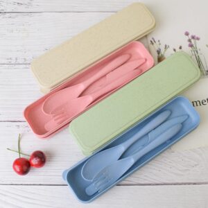 4Pcs Travel Utensils with Case, Wheat Straw Reusable Utensils Set with Case, Portable Travel Cutlery Set for Picnic Camping Daily Use