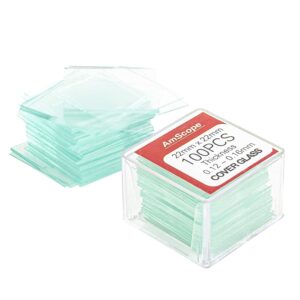 amscope - square glass microscope cover slips, 22mm x 22mm cover slides - pack of 100 - cs-s22-100