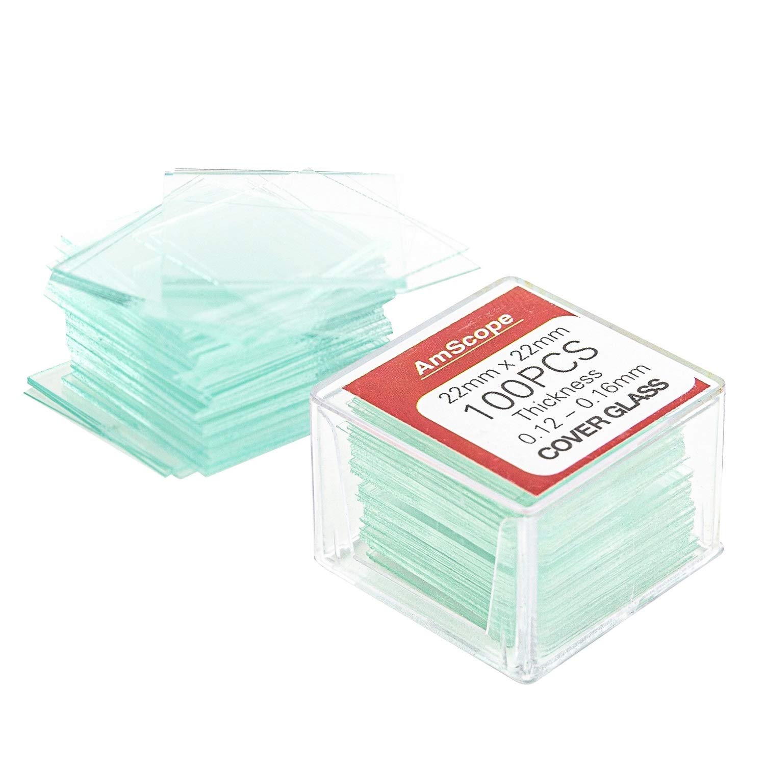 AmScope - Square Glass Microscope Cover Slips, 22mm x 22mm Cover Slides - Pack of 100 - CS-S22-100