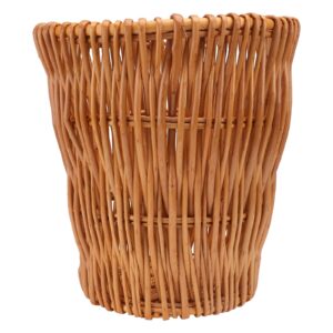 wakauto desktop organizer wicker rattan waste basket woven trash can garbage can vintage waste bin wastebasket beige creative storage basket