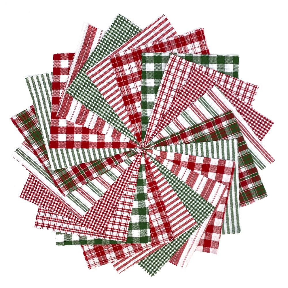 40+ Merry Christmas Charm Pack Red Green White, 5 inch Precut Cotton Homespun Fabric Squares by JCS