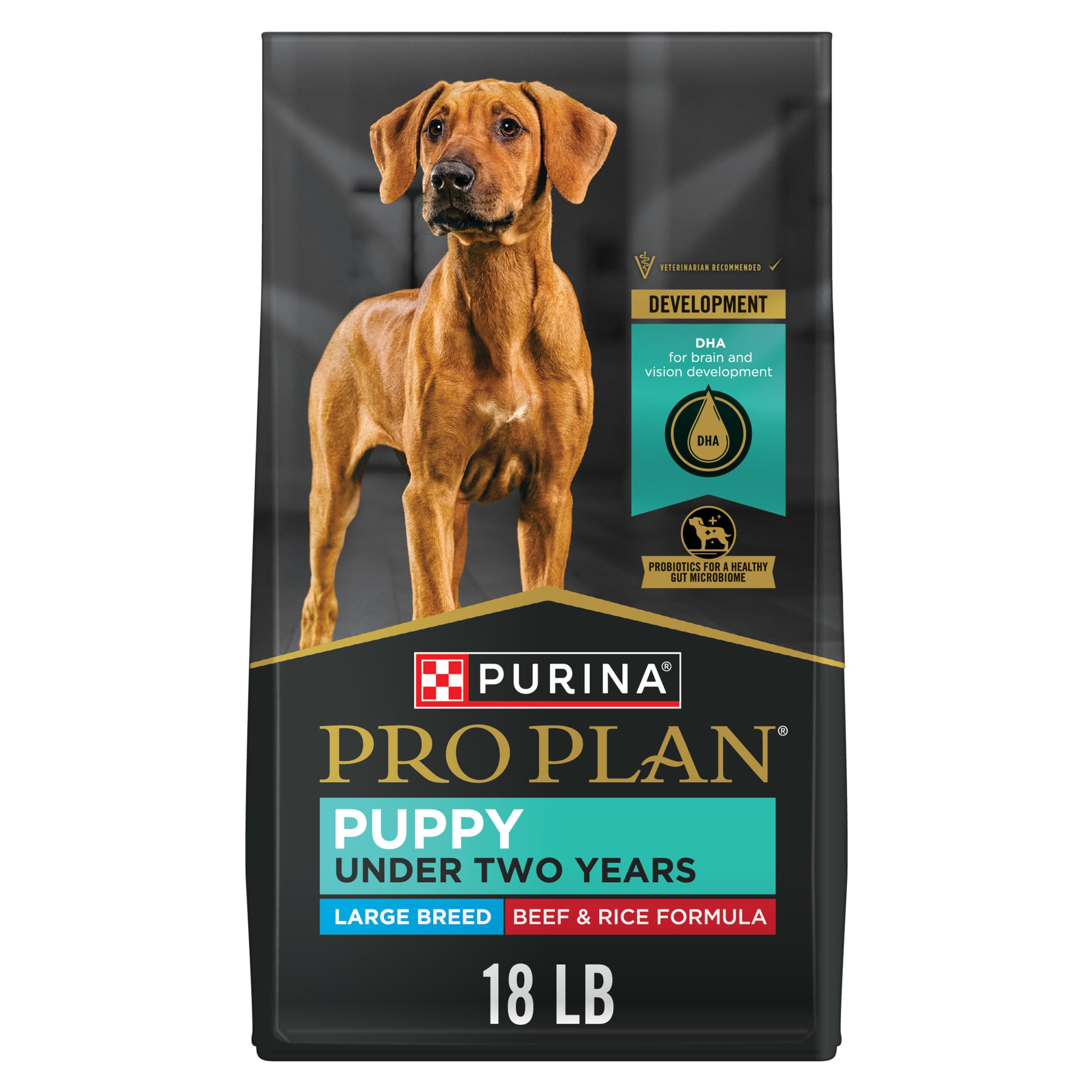 Purina Pro Plan High Protein Large Breed Puppy Food With Probiotics, Beef and Rice Formula - 18 lb. Bag