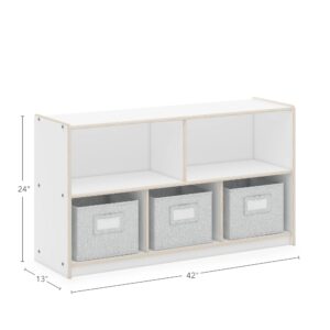 Guidecraft EdQ 5 Compartment Storage 24'' White with 3 Fabric Bins: Wooden Multi-Purpose Bookcase and Toy Organizers and Storage; Homeschool and Classroom Furniture