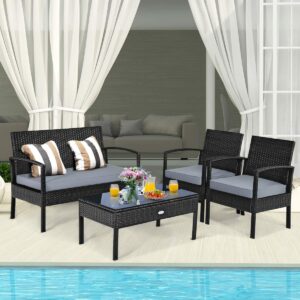 ARLIME 4 Piece Outdoor Patio Furniture Set, All-Weather Rattan Sectional Sofa W/Removable & Washable Cushion, Modern Conversation Sofa for Garden, Balcony, Swimming Pool