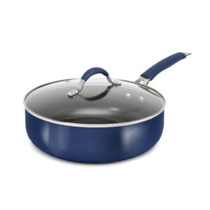 cooking light nonstick ceramic deep cooker, dishwasher safe, scratch resistant, easy food release interior, cool touch handle and even heating base, 4-quart jumbo cooker, blue