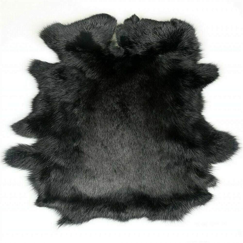 Natural Rabbit Fur Pelt Craft Grade Rabbit Pelts 10" by 14" Sewing Quality Leather Rug Blanket,Dye Black,1 Pack