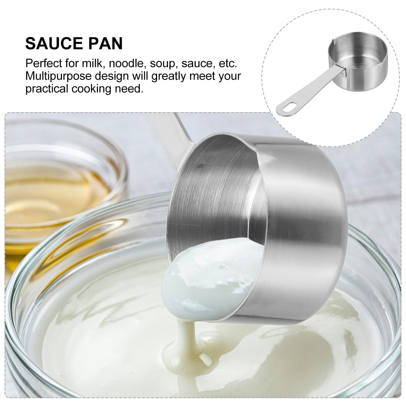 Hemoton Mini Sauce Pan,Stainless Steel Butter Warmer Pot with Pour Spout,Mini Milk Warmer Pot,Chocolate Melting Pot,Mini Butter Melting Pot,Butter Coffee Milk Warmer,Small Sauce Pan for All Stove,80ml