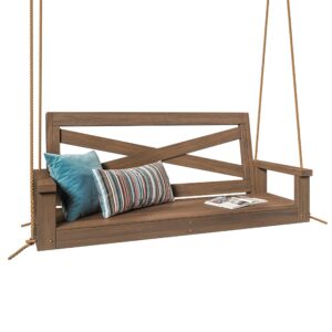 porchgate amish heavy duty 700 lb boardwalk porch swing w/ropes (5 foot, warm walnut stain)