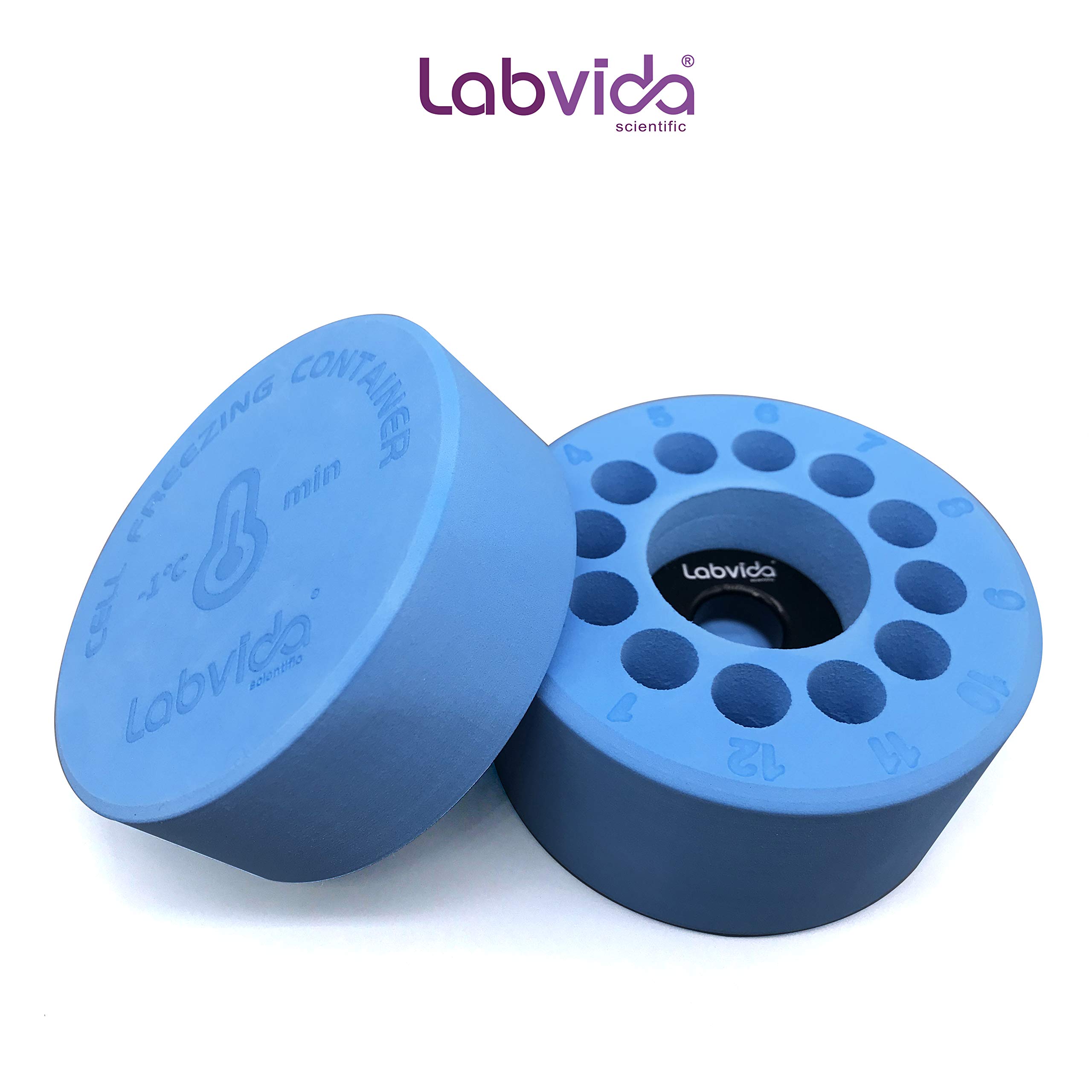 Labvida -1℃(-33.8℉) Cell Freezing Container for 2ml Cryogenic Vials, 12 Places, Cross-Linked Polyethylene Foam with a Solid State Core, LVZ001