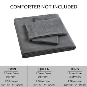 CAROMIO Grey Duvet Cover Queen Cotton, Ultra Soft Comfortable Bedding Set for Summer, Washed Cotton Duvet Cover Set 1 Duvet Cover + 2 Pillowcases(Dark Grey, Queen/Full, 3 PCS)