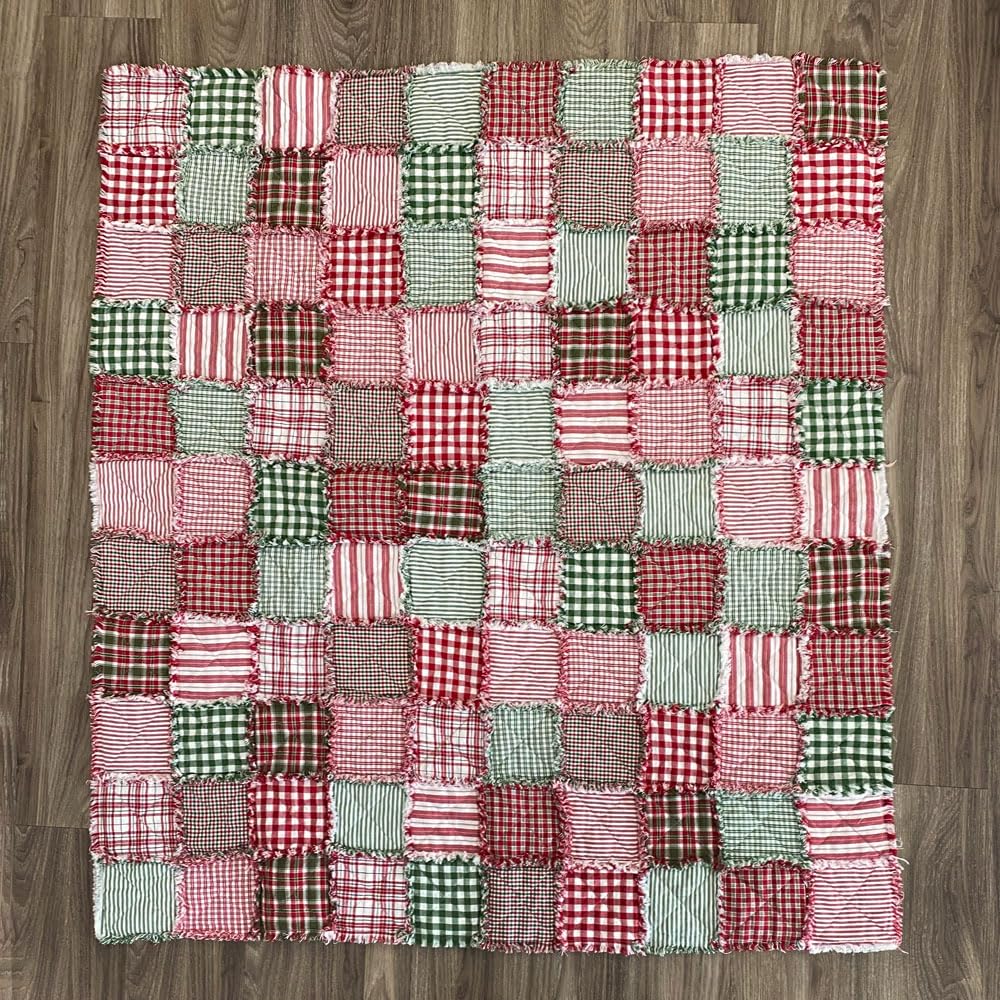 40+ Merry Christmas Charm Pack Red Green White, 5 inch Precut Cotton Homespun Fabric Squares by JCS