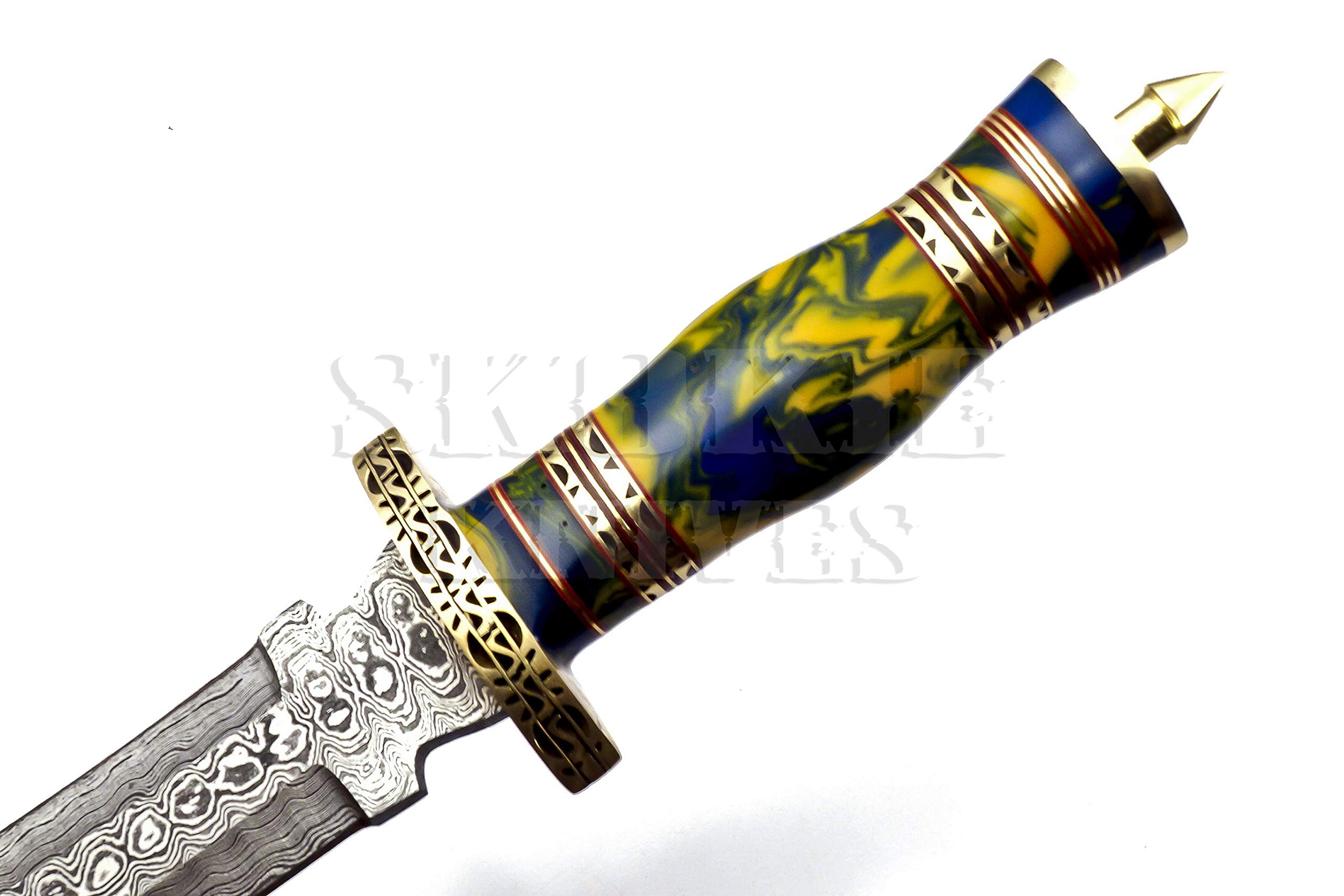 Skokie Knives Custom Hand Made Damascus Steel Hunting Knife Handle Acrylic