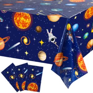 space tablecloth decorations, plastic solar system table cover planet design for kids space theme birthday party decorations and supplies, 54 x 108 inch (3 pieces)