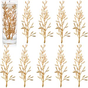 30 pieces faux flowers for floating candles centerpiece 6 inch mini flower filler vase fillers filling in floating candles for wedding dinning table party home bar restaurant decoration (gold)