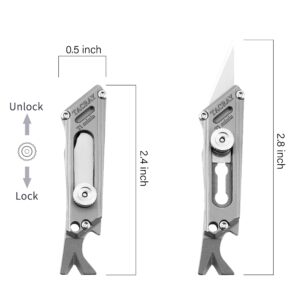 Tacray Titanium EDC Utility Knife with a bottle opener and in the tail, Pocket Knife Box Cutter with Retractable and Replaceable Blade, Mini Knife for Multiple Cutting Tasks(Gray)