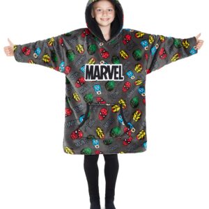 Marvel Hoodies for Boys, Fleece Oversized Blanket Hoodie Avengers Gifts for Boys (Grey Aop)