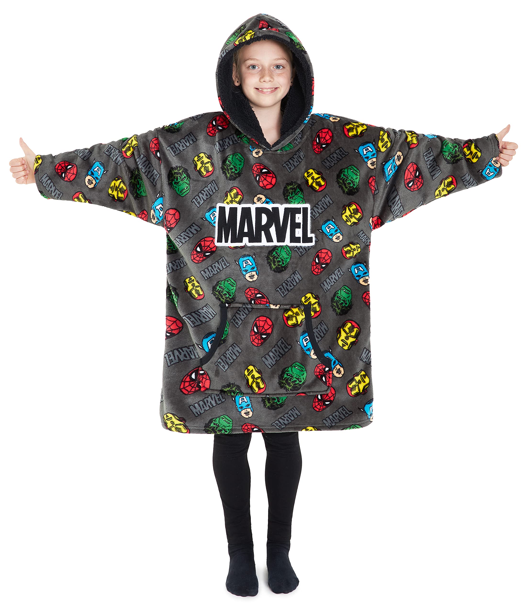 Marvel Hoodies for Boys, Fleece Oversized Blanket Hoodie Avengers Gifts for Boys (Grey Aop)