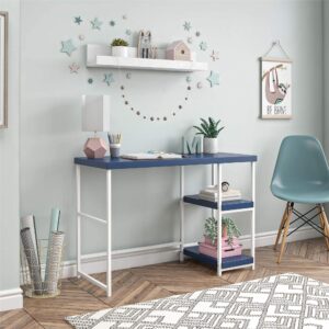 REALROOMS Kimberly Desk with Reversible Shelves, Navy