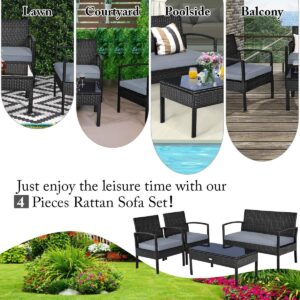 ARLIME 4 Piece Outdoor Patio Furniture Set, All-Weather Rattan Sectional Sofa W/Removable & Washable Cushion, Modern Conversation Sofa for Garden, Balcony, Swimming Pool