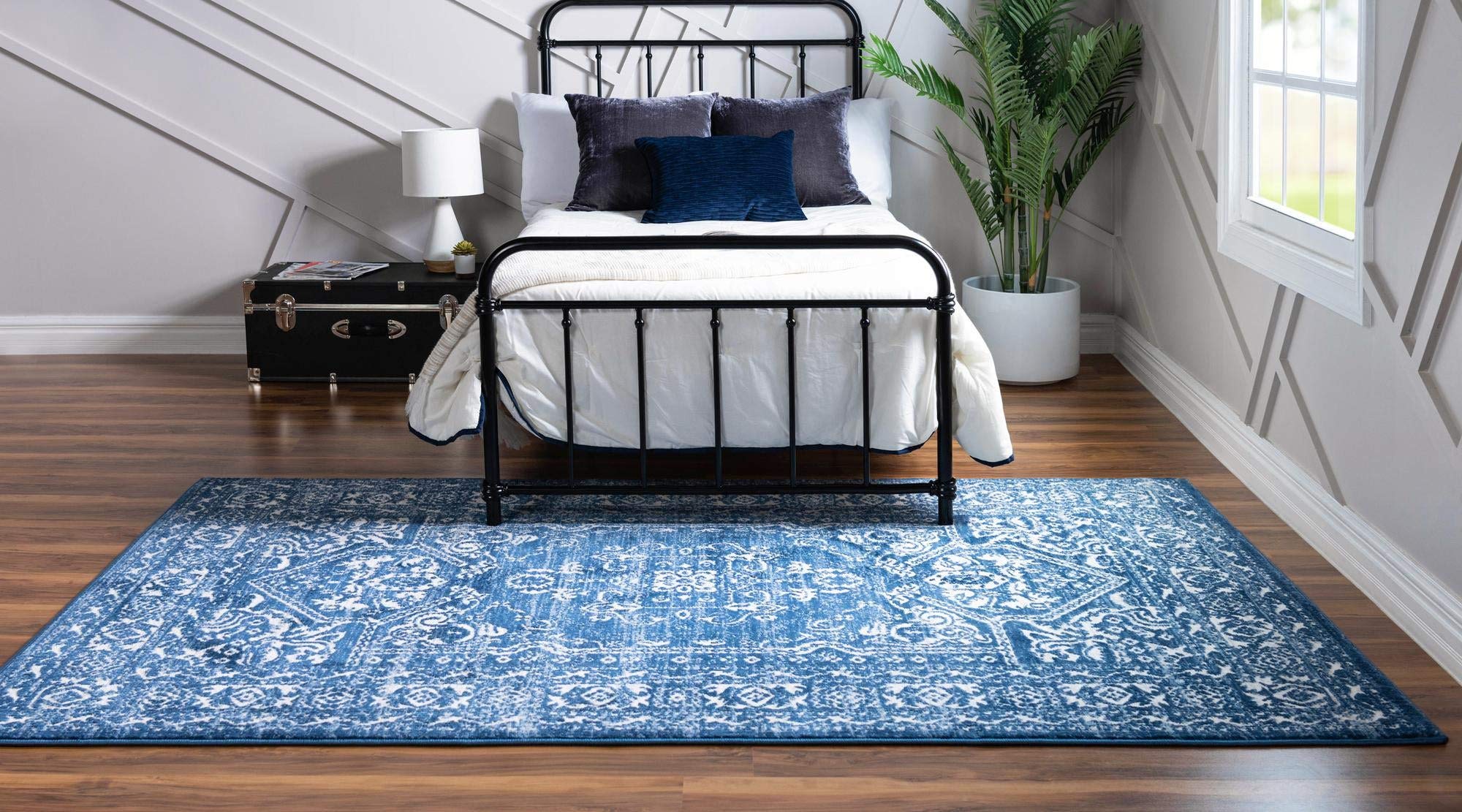 Rugs.com Boston Collection Rug – 2' x 3' Blue Low-Pile Rug Perfect for Living Rooms, Large Dining Rooms, Open Floorplans