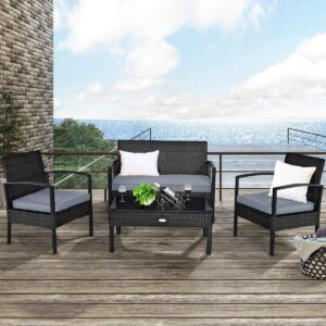 arlime 4 piece outdoor patio furniture set, all-weather rattan sectional sofa w/removable & washable cushion, modern conversation sofa for garden, balcony, swimming pool