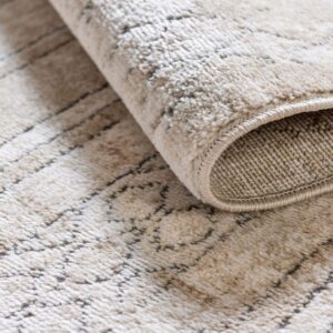 Rugs.com Oregon Collection Rug – 4 Ft Square Ivory Low-Pile Rug Perfect for Living Rooms, Kitchens, Entryways