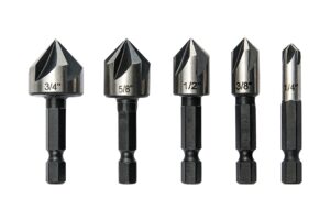 wesleydrill 5 pcs countersink drill bit set，82 degree counter sink， fit for sink holes into most machinable metals, plywood, softwood, hardwood, fiberglass plastic, mild steel