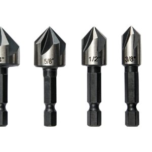 wesleydrill 5 pcs Countersink Drill Bit Set，82 Degree Counter Sink， Fit for Sink Holes into Most Machinable Metals, Plywood, Softwood, Hardwood, Fiberglass Plastic, Mild Steel