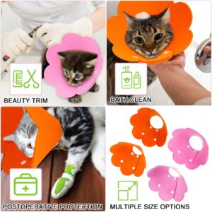 4 Pieces Cat Recovery Collar Cat Cones Flower Shape Pet Wound Healing Neck Collars Adjustable Soft Elizabethan Collars for Kitten Cats Puppy Rabbits S/M Size (Pink and Orange)