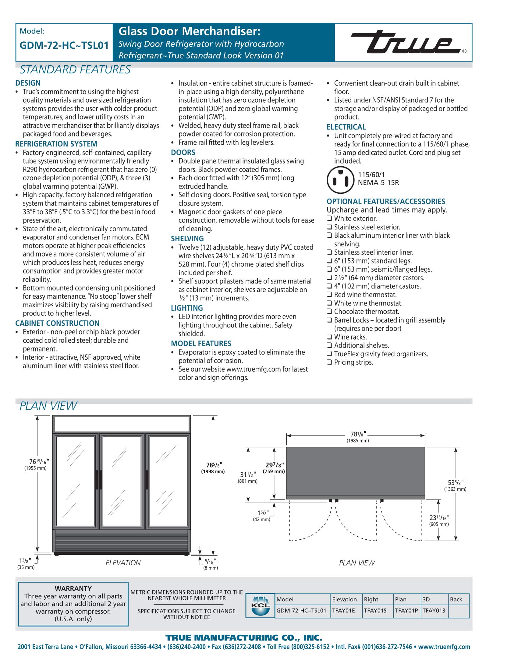 True Manufacturing-GDM-72-HC~TSL01-Glass Door Merchandisers