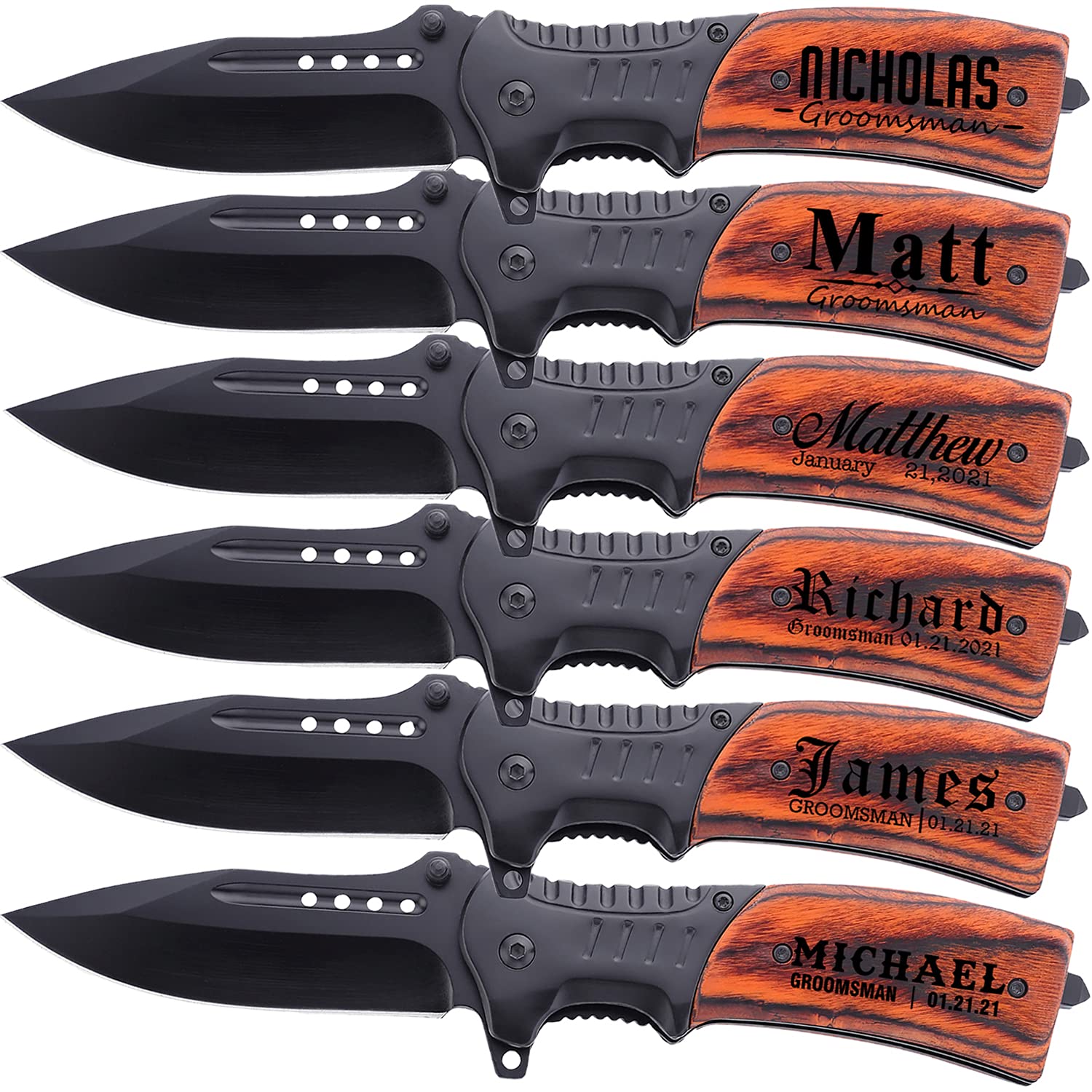 Groomsmen Knife for Wedding - Personalized Knifes for Groomsmen - Custom Engraved Pocket Knives for Men - 6 Font Multi-set Option - Bachelor Party, Best Man, Groomsmen Proposal Idea