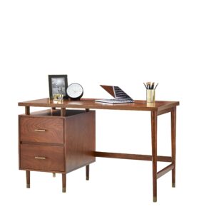 target marketing systems margo home office, study room, vanity or bedroom, computer elevated table top and 2 spacious drawers, mid-century style desk with storage, 50” x 24”, walnut