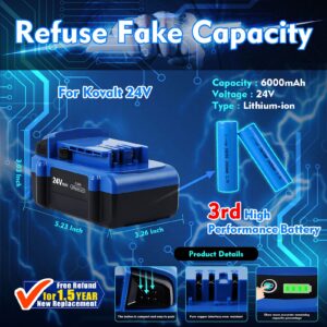 【Upgrade!】 2Pack 6.0Ah Replace Battery for Kobalt 24V Battery Max KB624-03 KB524-03 KB424-03 KB224-03 KB124-03 Lithium Ion Cordless Tools High Capacity Battery[Can't FIT Snow Joe &Sun Joe &Chain Saw]