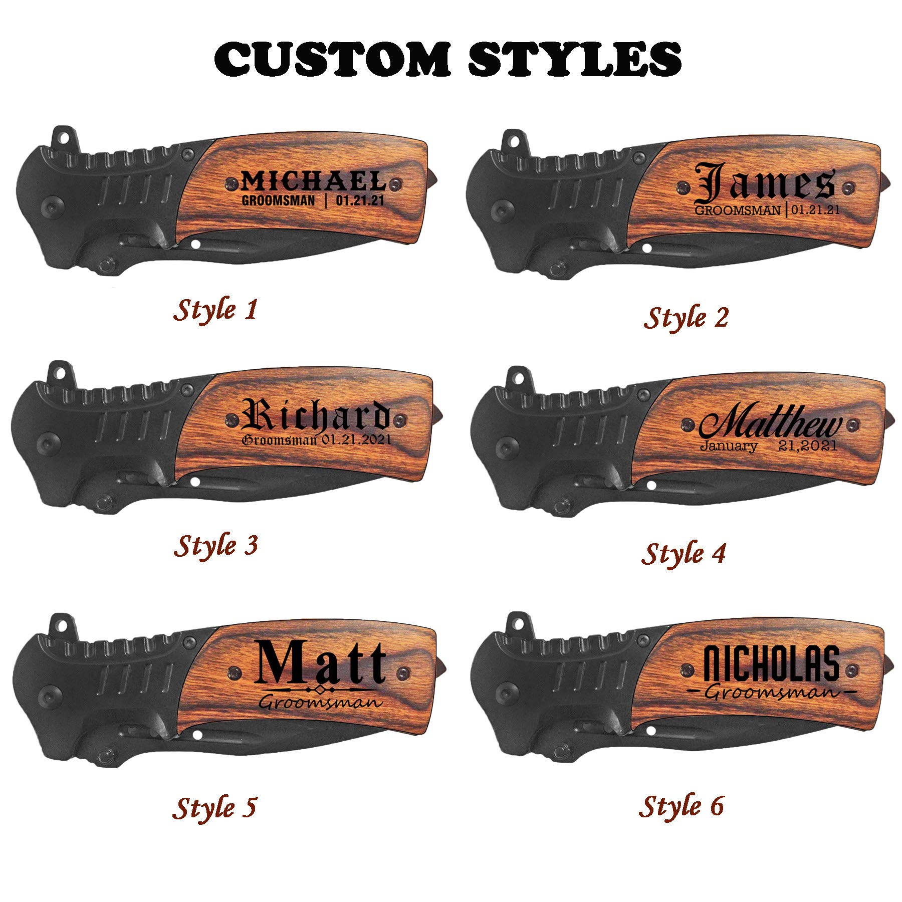 Groomsmen Knife for Wedding - Personalized Knifes for Groomsmen - Custom Engraved Pocket Knives for Men - 6 Font Multi-set Option - Bachelor Party, Best Man, Groomsmen Proposal Idea