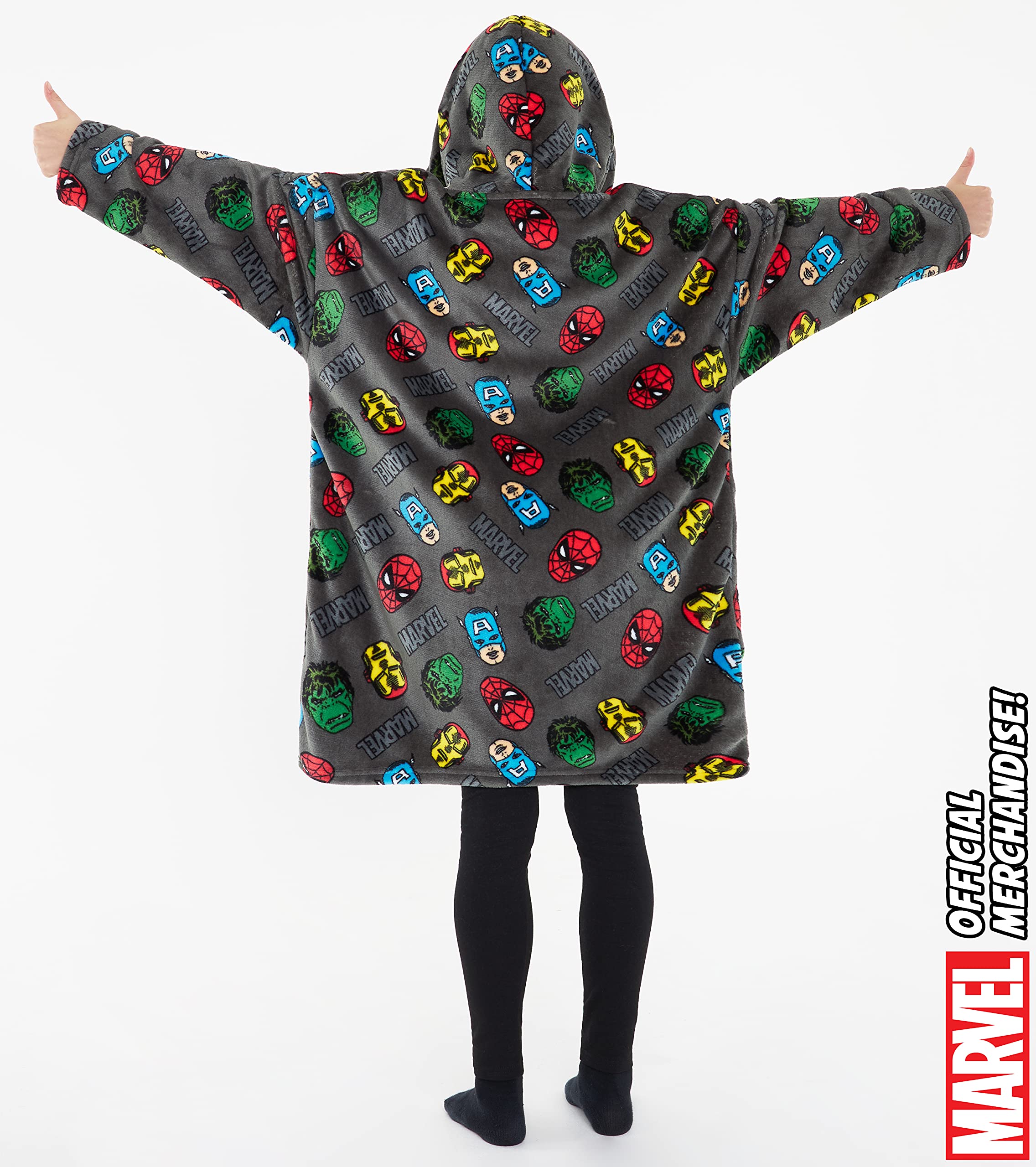 Marvel Hoodies for Boys, Fleece Oversized Blanket Hoodie Avengers Gifts for Boys (Grey Aop)