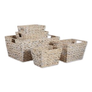 dii hyacinth collection storage baskets, white wash, large set, assorted sizes, 5 piece