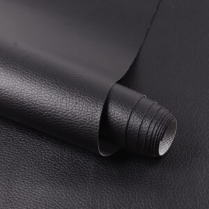 car elements vinyl leather fabric marine waterproof material 55" w×36" l upholstery synthetic leather sheets 0.6mm thick anti-uv,non-peeling for car furniture sofa boat replacement renovate, black