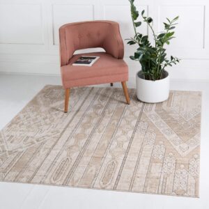 rugs.com oregon collection rug – 4 ft square ivory low-pile rug perfect for living rooms, kitchens, entryways